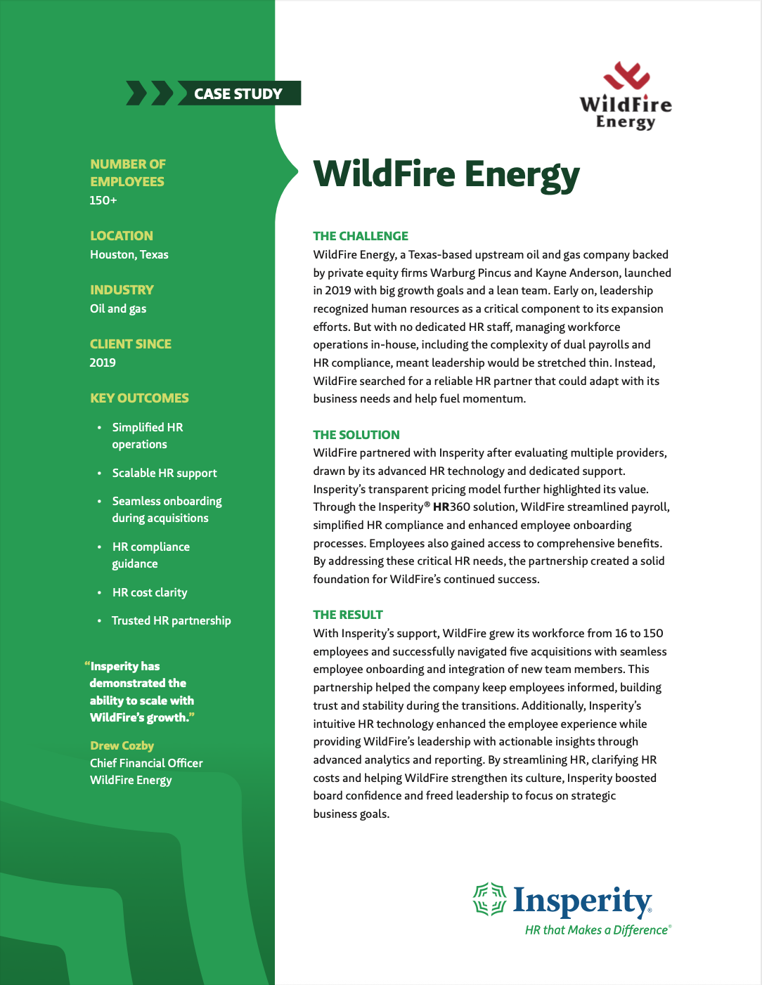 WildFire Energy scales through five acquisitions with Insperity | Insperity